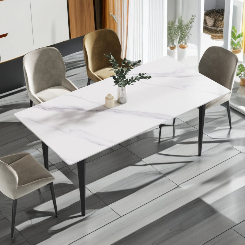 Yianna Modern Stone Dining Table for Modern Kitchen Living Room Home and Office Orren Ellis Top Color White Base Color Black Size 35.5 W x 71